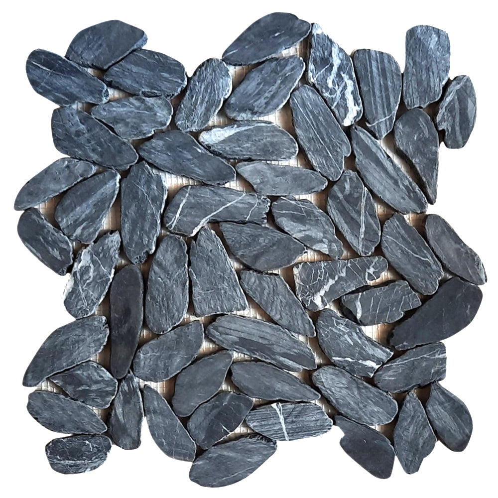 Tempest Black Sliced Oval Ellipse Pebble Tile | Tile Hub