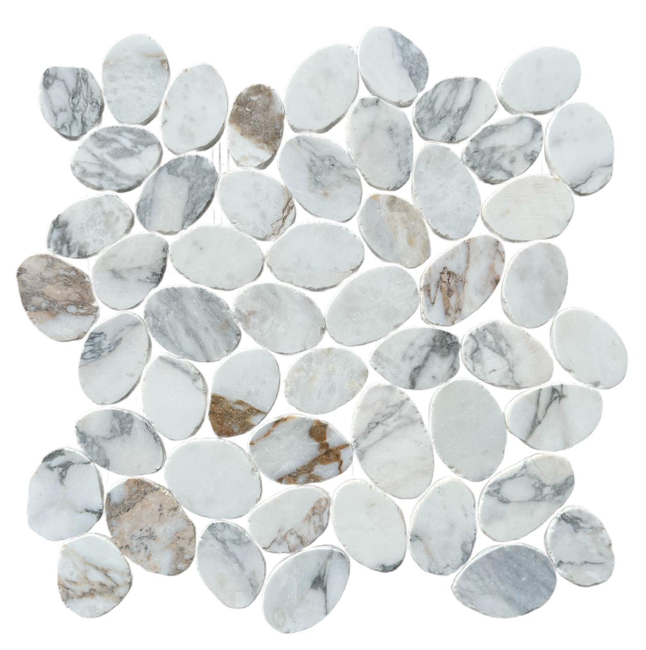 Calacatta Sliced Round Medium Marble Mosaic Tile | Tile Hub